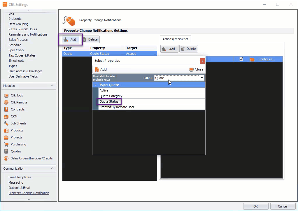 Setting Up Quote Status Change Notifications - CS – Clik