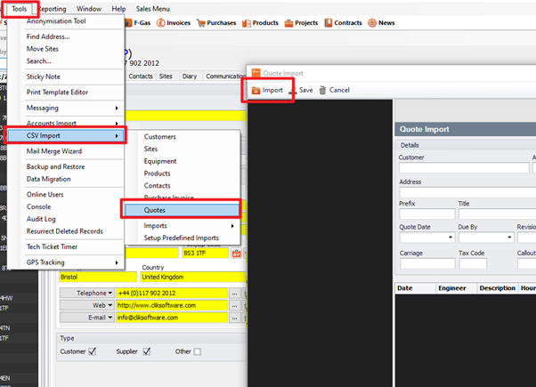 Importing Quotes Via Csv Cs Clik 