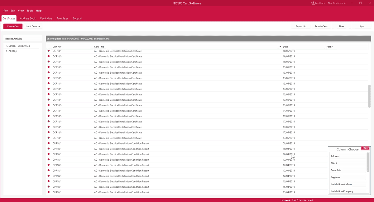 Using The Column Chooser | NICEIC – Clik