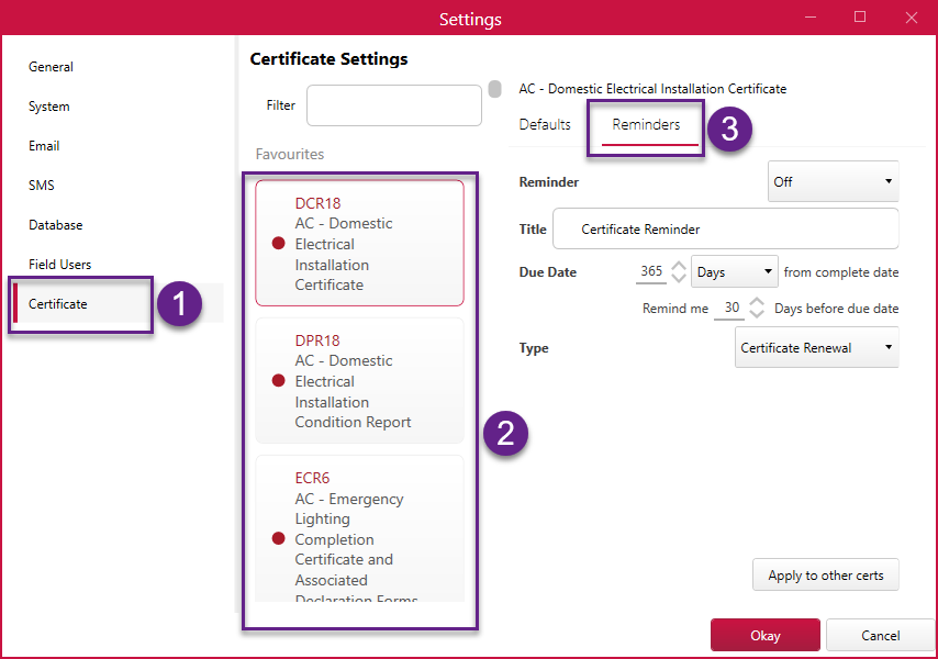 Adding Automatic Cert Reminders | NICEIC – Clik