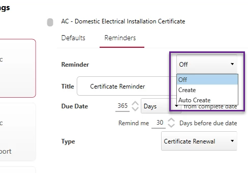 Adding Automatic Cert Reminders | NICEIC – Clik