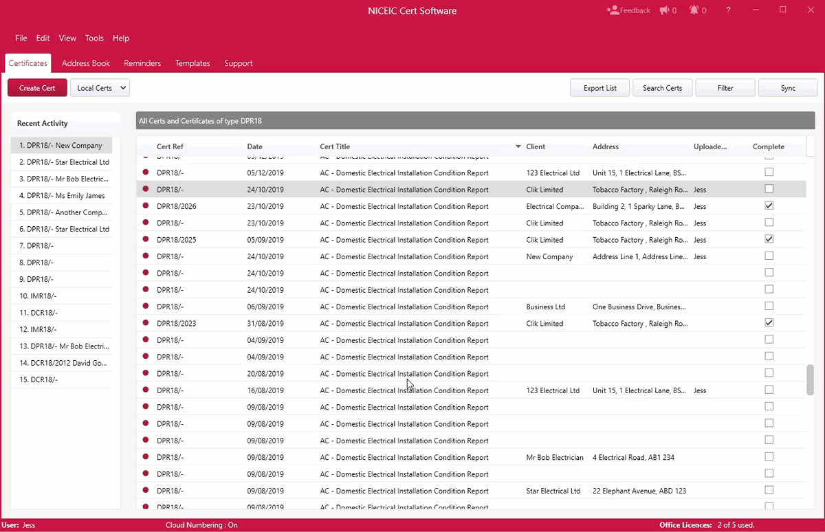 Using The Recent Activity Menu | NICEIC – Clik