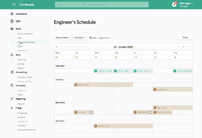 Filtering The Engineer Schedule | CR – Clik