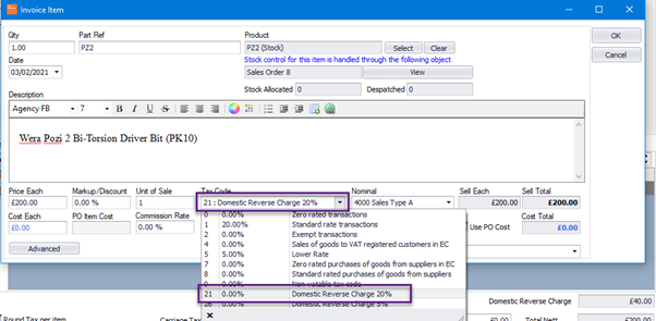 Domestic Reverse Charge Code Change For Sage - CS – Clik