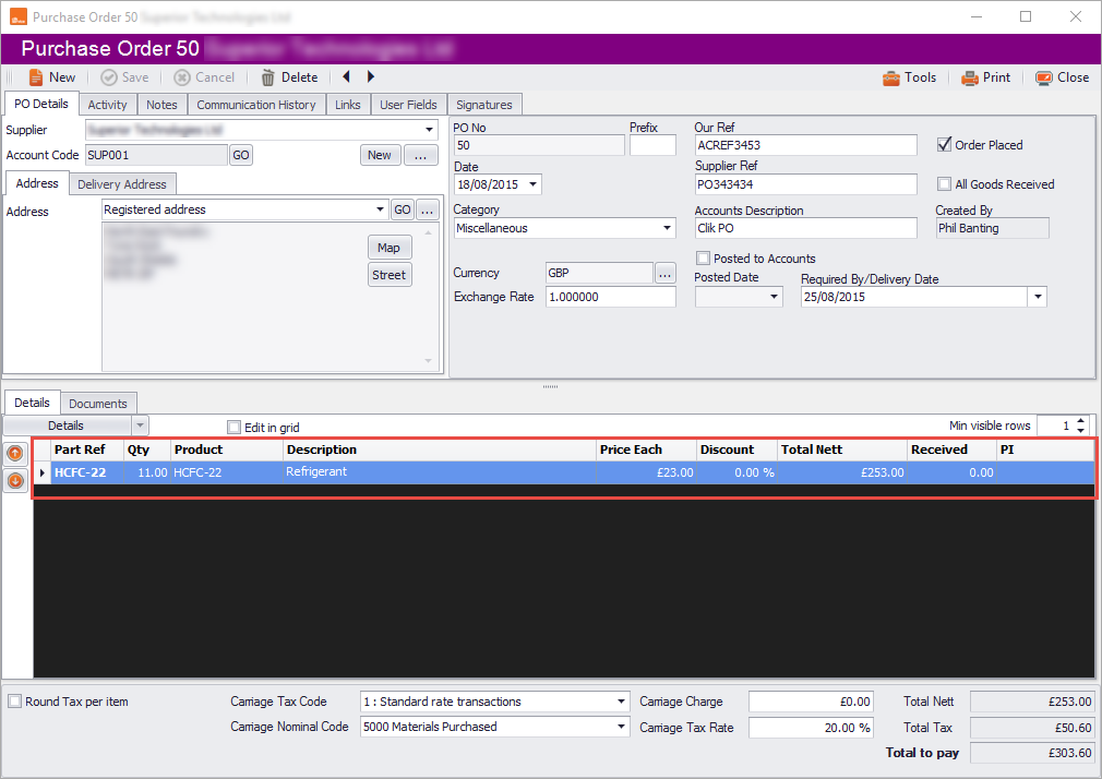 Raise A PO For Refrigerant And Book It - CS – Clik