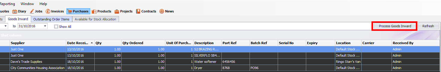 Goods Inwards & Stock Allocation - CS – Clik