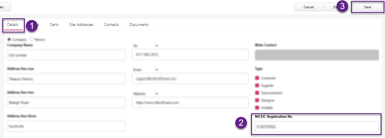 Adding The Company Registration Number | NICEIC – Clik