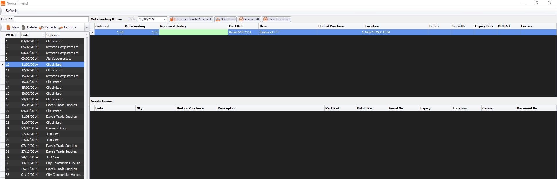 Goods Inwards & Stock Allocation - CS – Clik