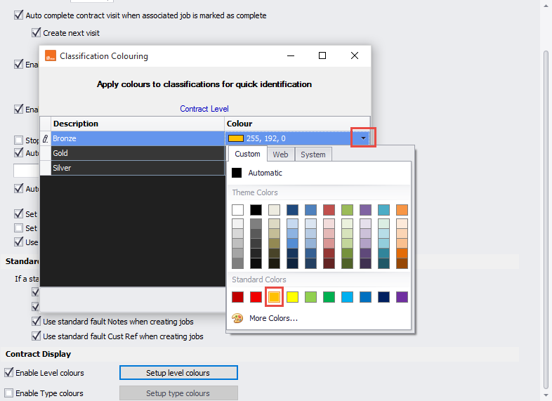 Set Up Contract Level & Type Colours - CS – Clik